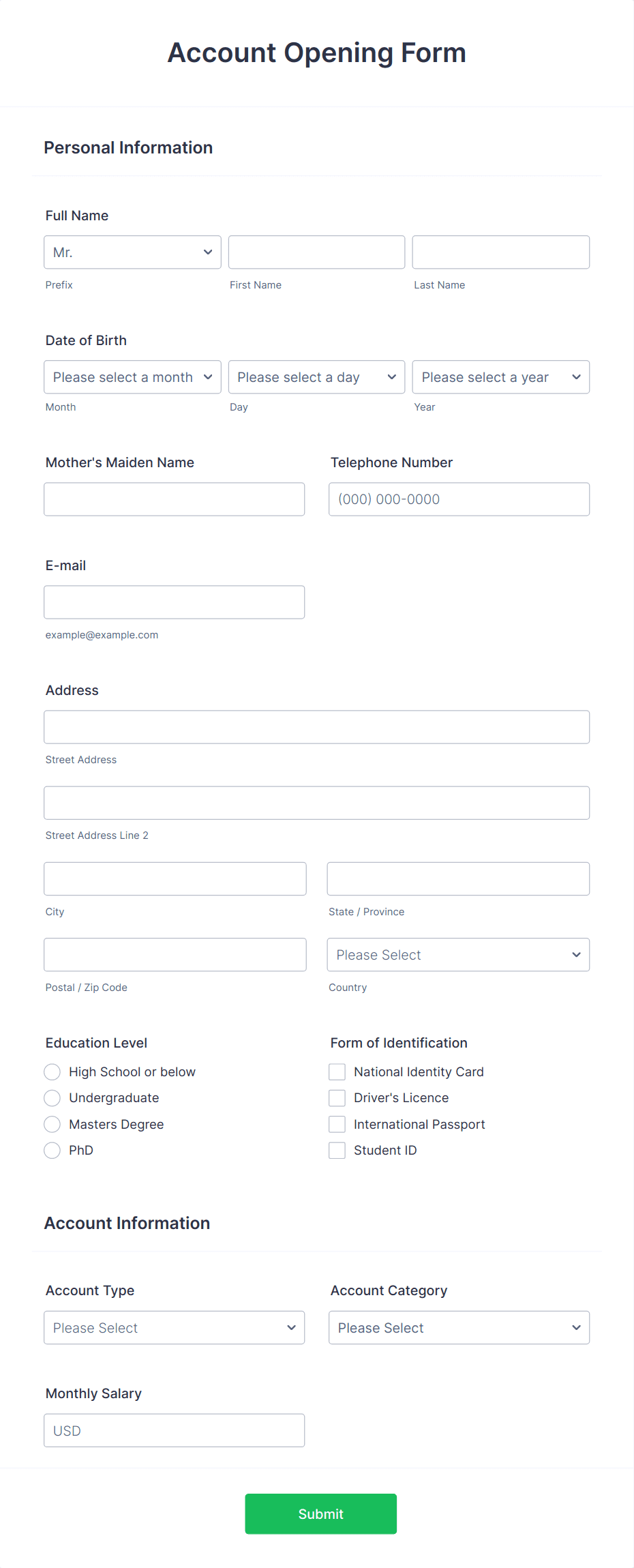 Account Opening Form Template | Jotform