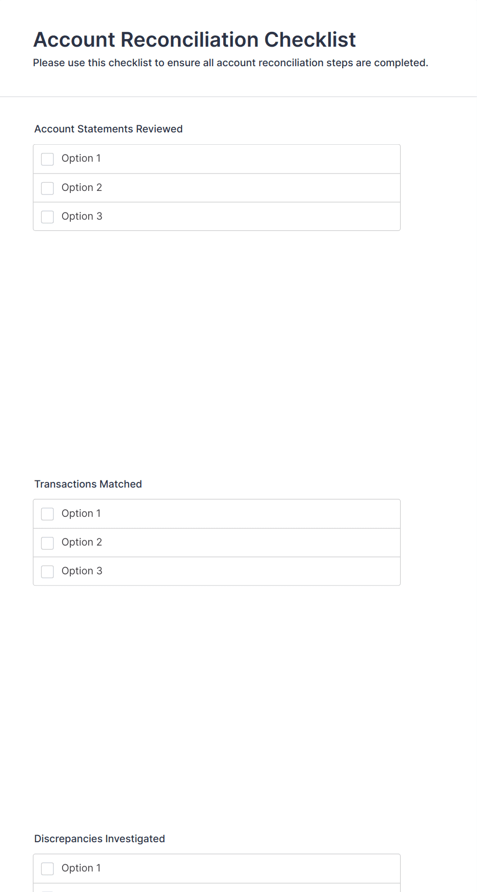 Account Reconciliation Checklist Form Template | Jotform