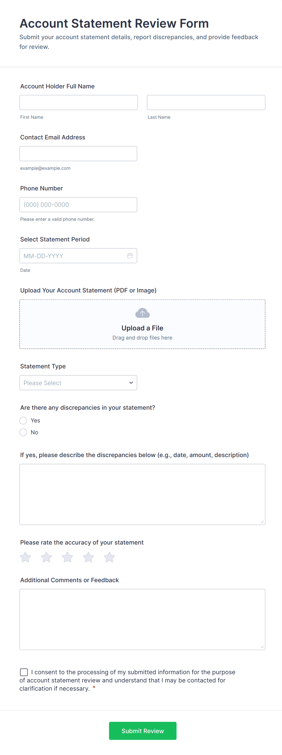 Account Statement Review Form | Jotform