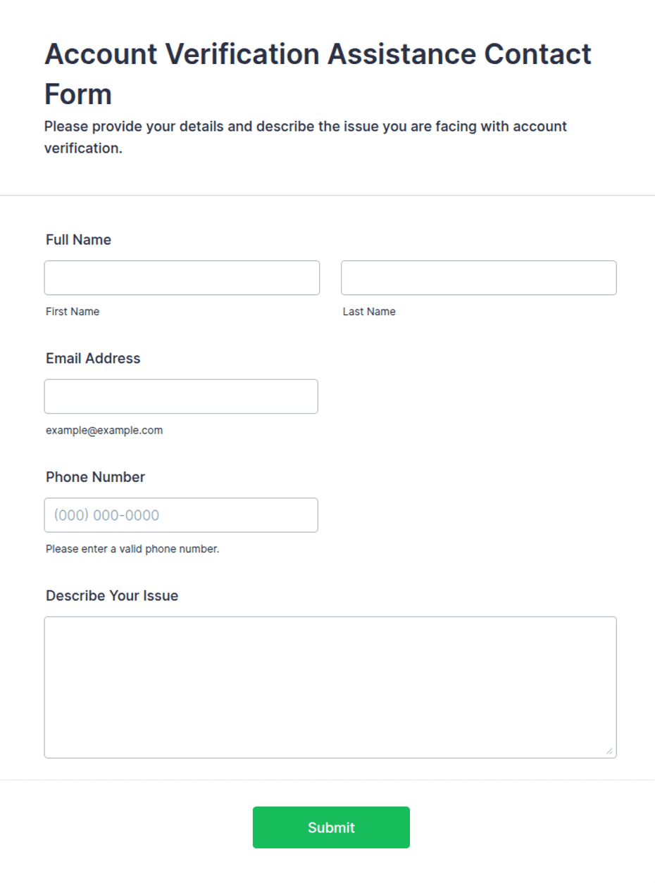 Account Verification Assistance Contact Form Template | Jotform