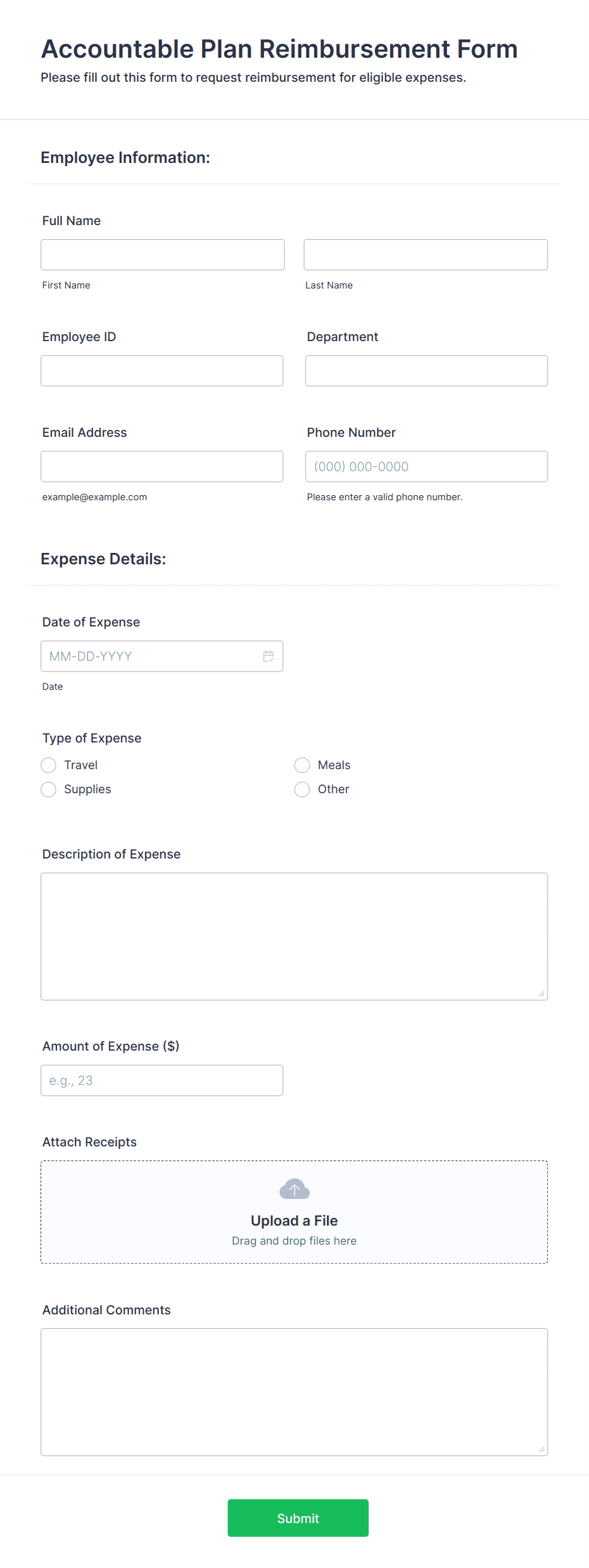 Accountable Plan Reimbursement Form Template | Jotform