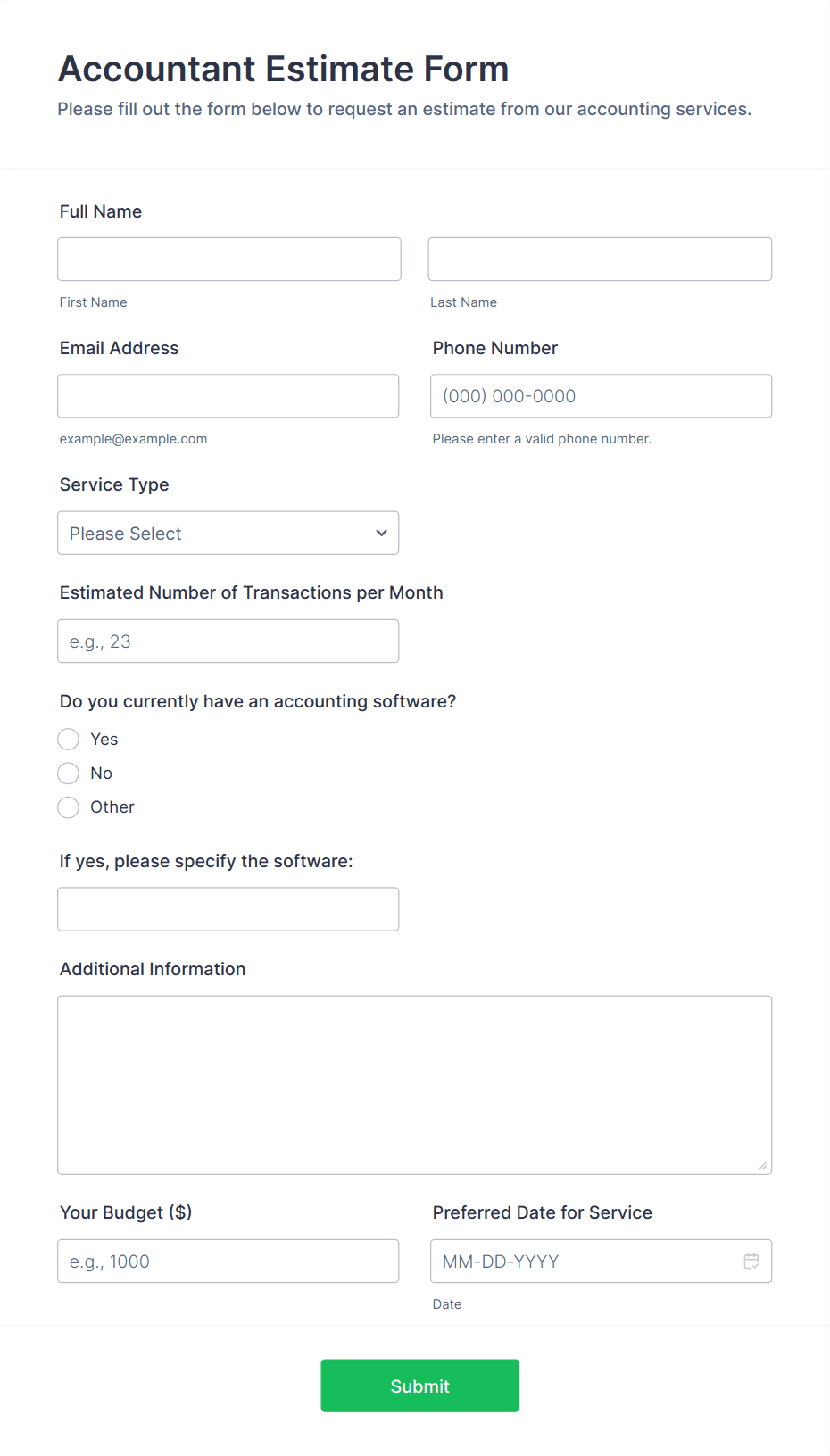 Accountant Estimate Form Template | Jotform