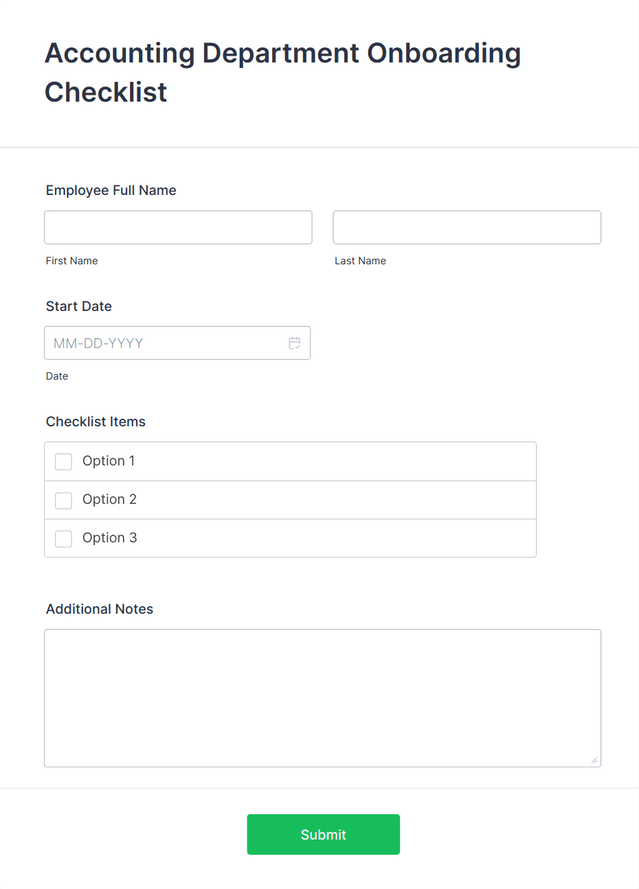 Accounting Onboarding Checklist Form Template | Jotform