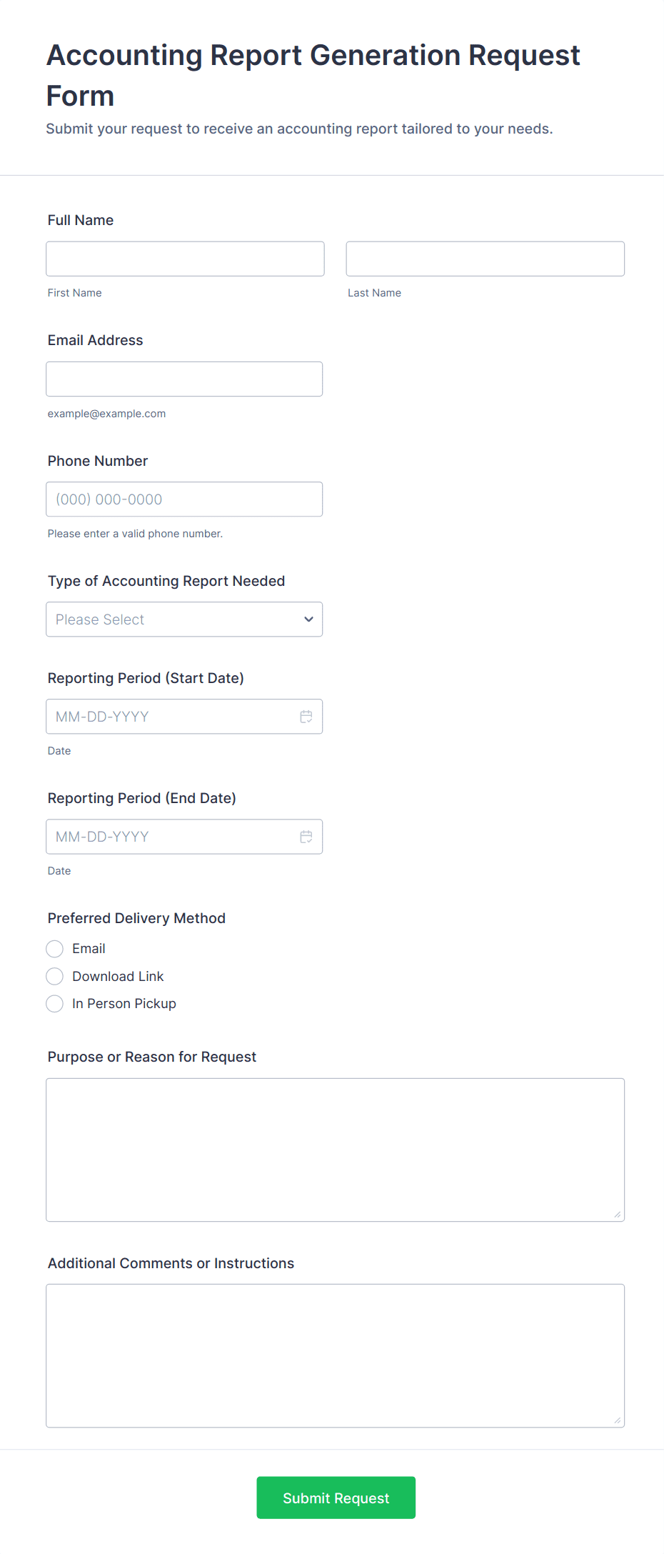 Accounting Report Generation Request Form Template | Jotform