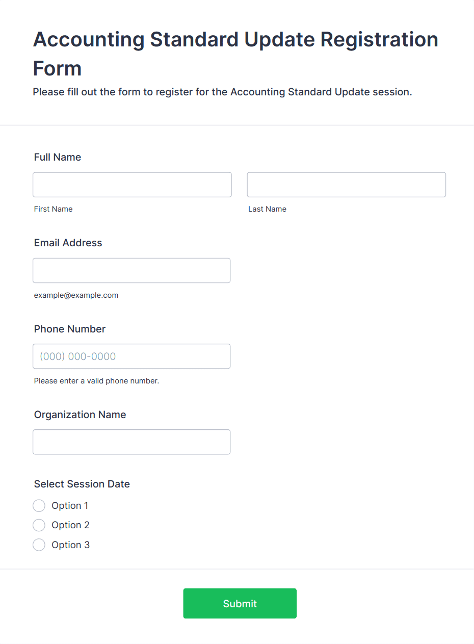 Accounting Standard Update Registration Form | Jotform