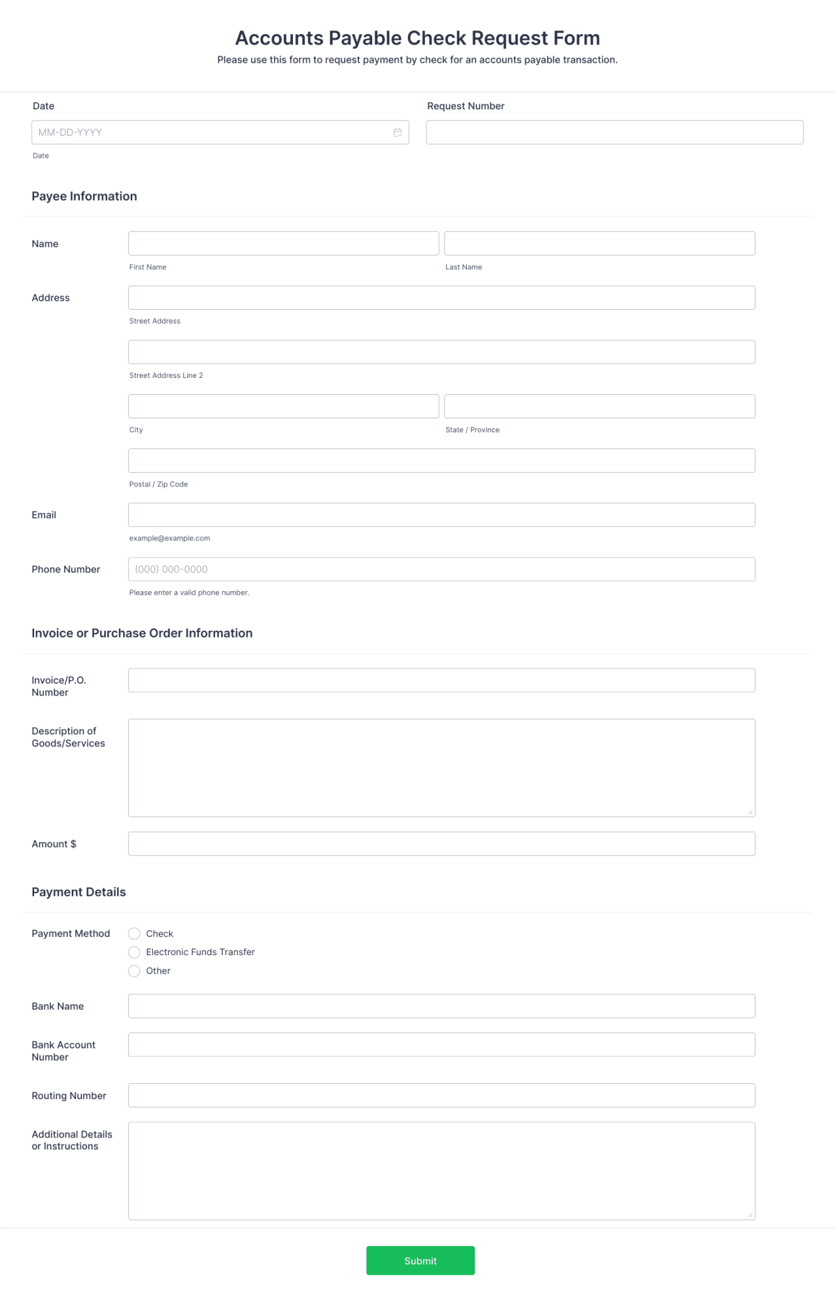 Accounts Payable Check Request Form Template | Jotform