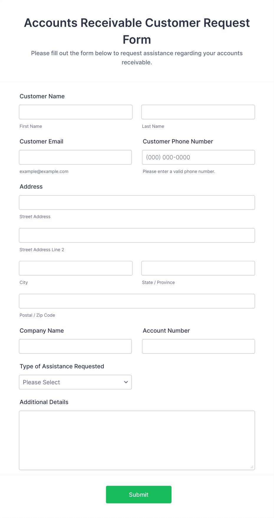 Accounts Receivable Customer Request Form Template | Jotform