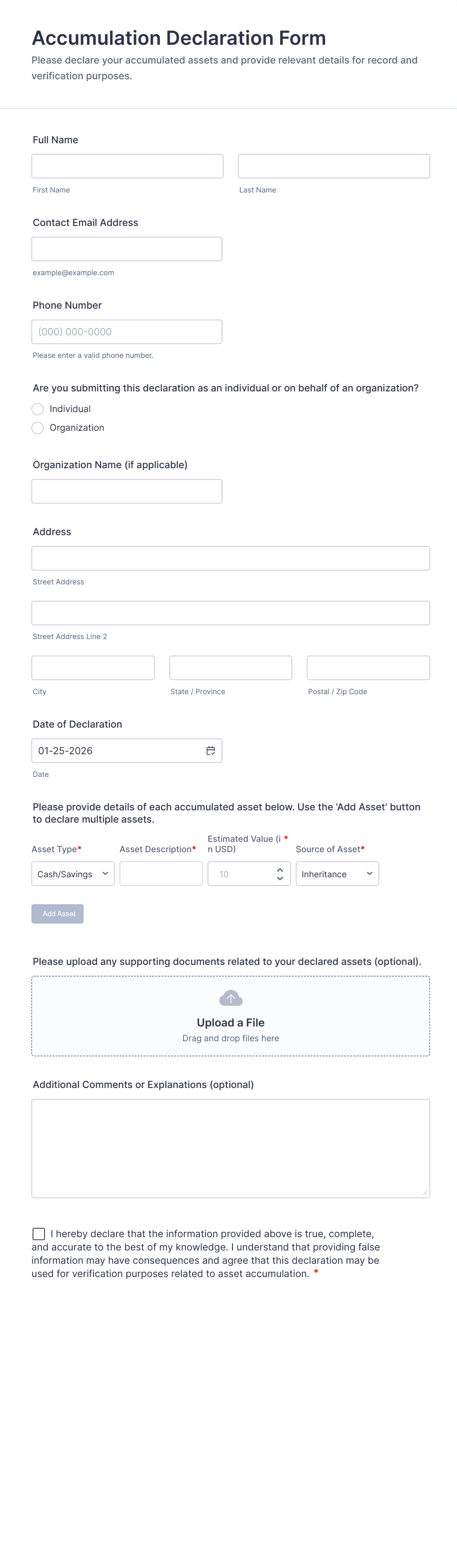 Accumulation Declaration Form Form Template | Jotform