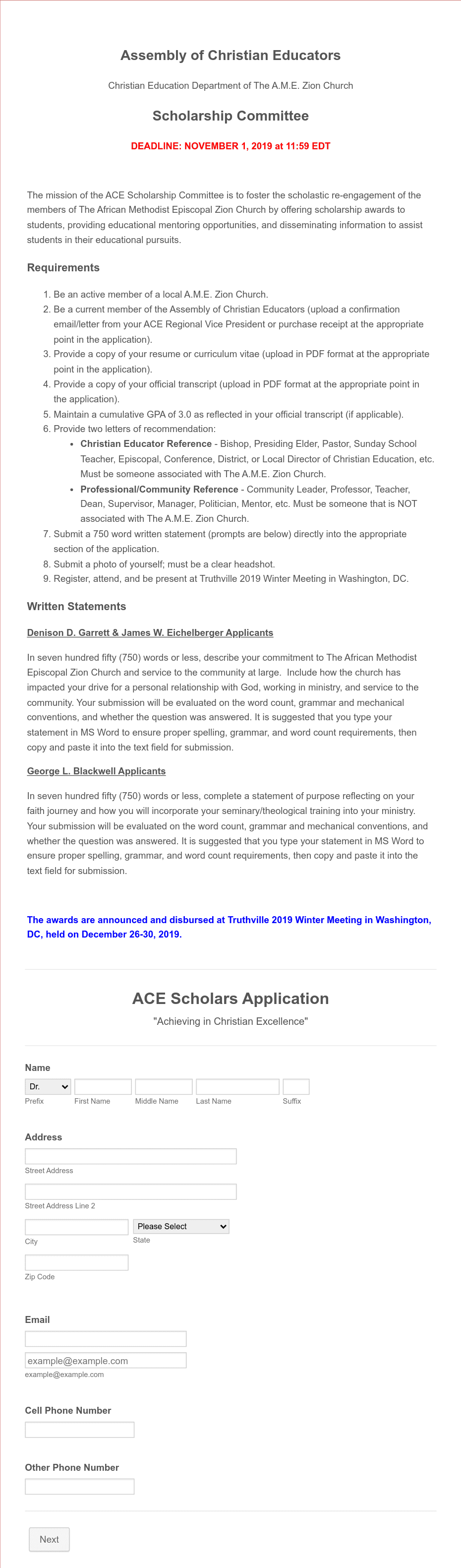 ACE Scholars Application Form Template | Jotform