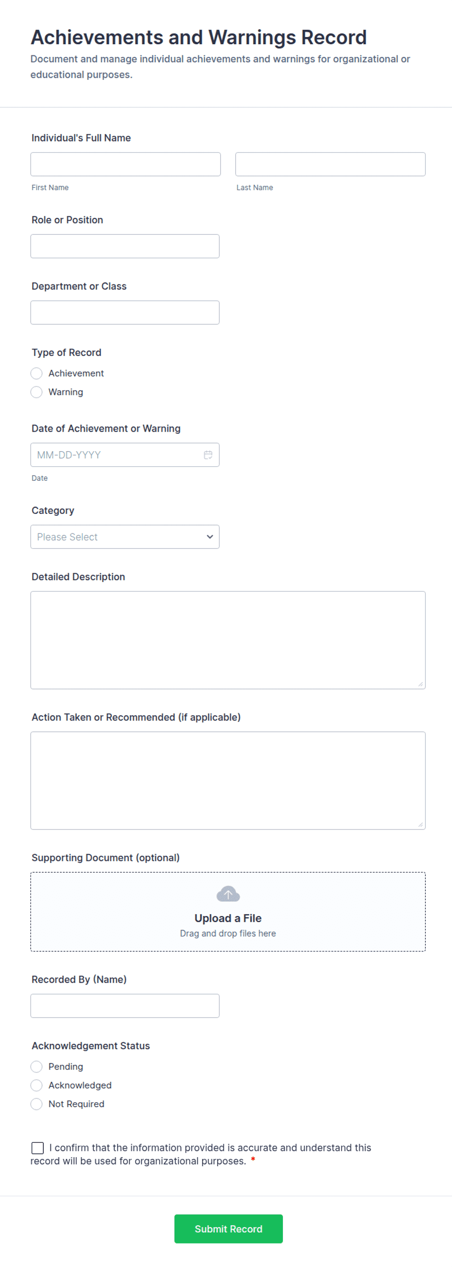 Achievements and Warnings Record Form Template | Jotform
