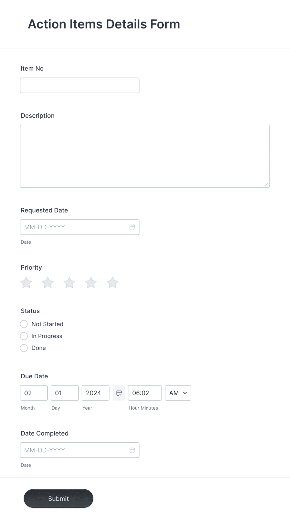 Action Items Details Form Template | Jotform