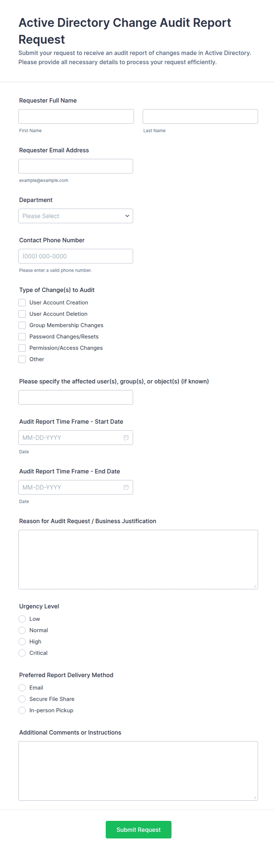 Active Directory Change Audit Report Request Form Template | Jotform