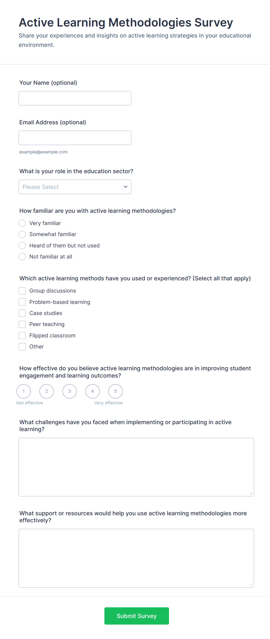 Active Learning Methodologies Survey Form Template | Jotform