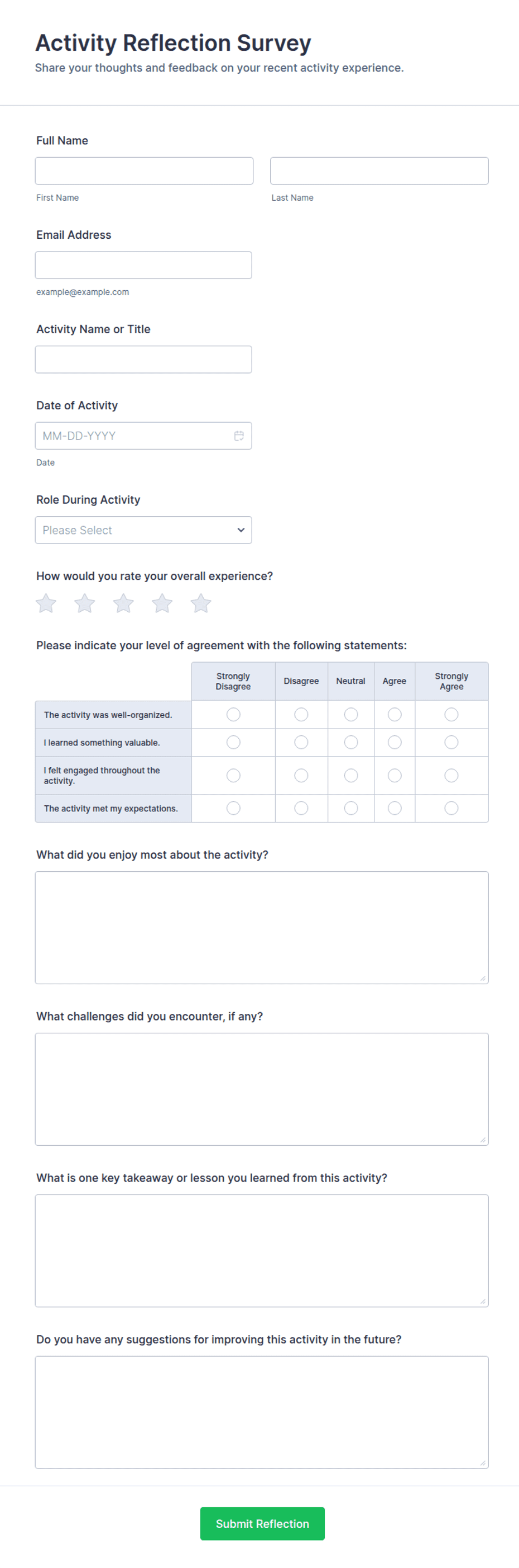 Activity Reflection Survey Form Template | Jotform