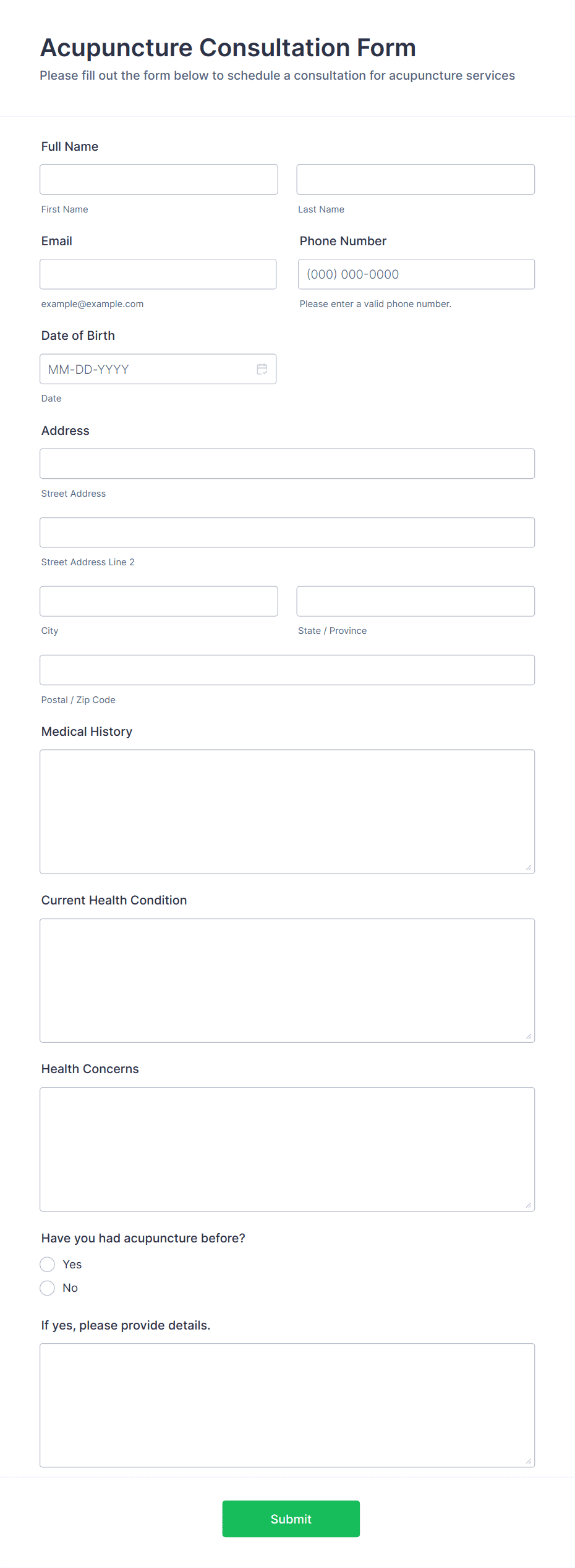 Acupuncture Consultation Form Template | Jotform
