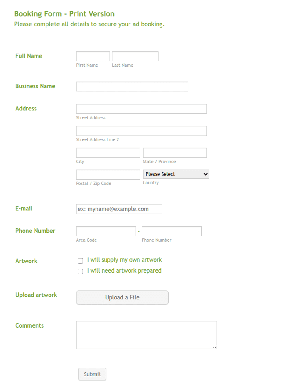 Ad Spot Booking Form Template | Jotform