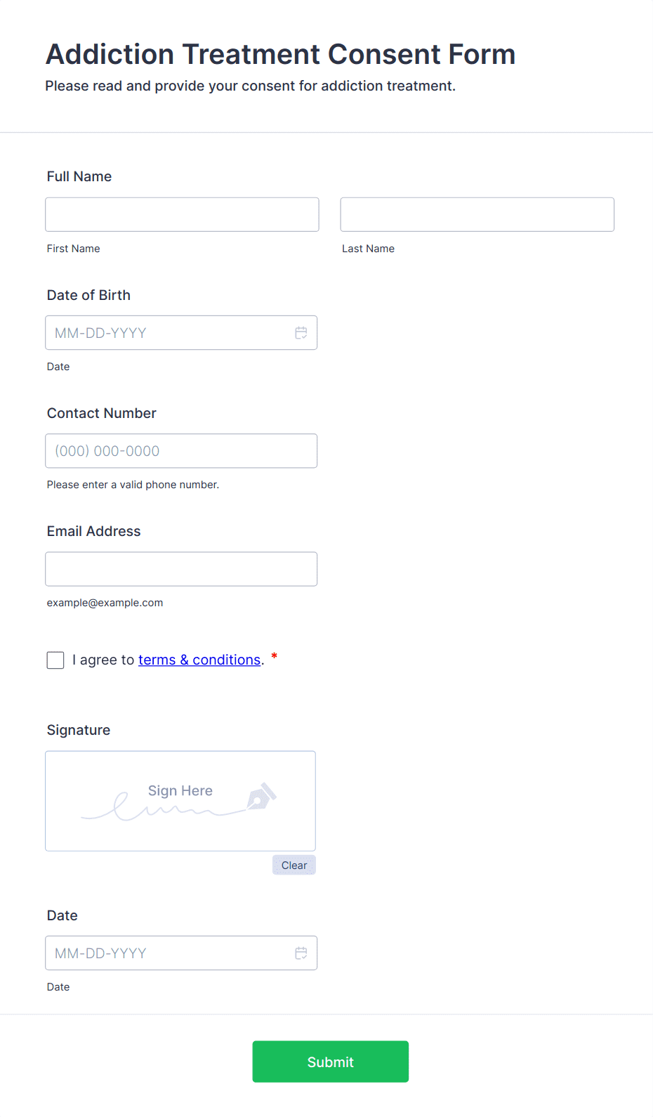 Addiction Treatment Consent Form Template | Jotform