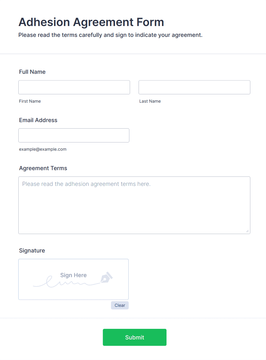 Adhesion Agreement Form Template | Jotform