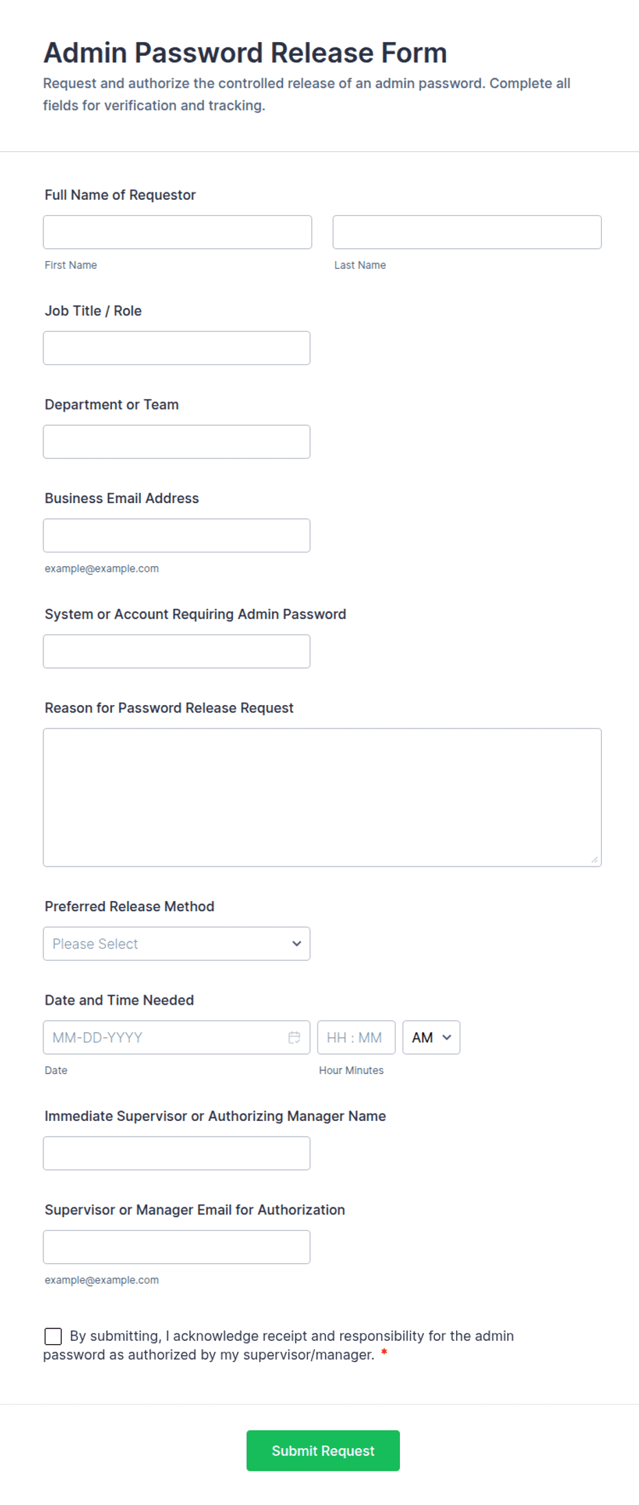 Admin Password Release Form Template | Jotform