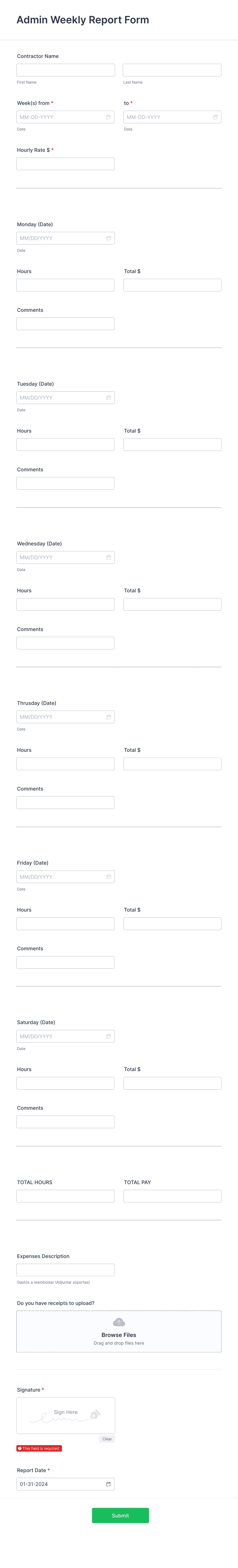 Admin Weekly Report Form Template | Jotform
