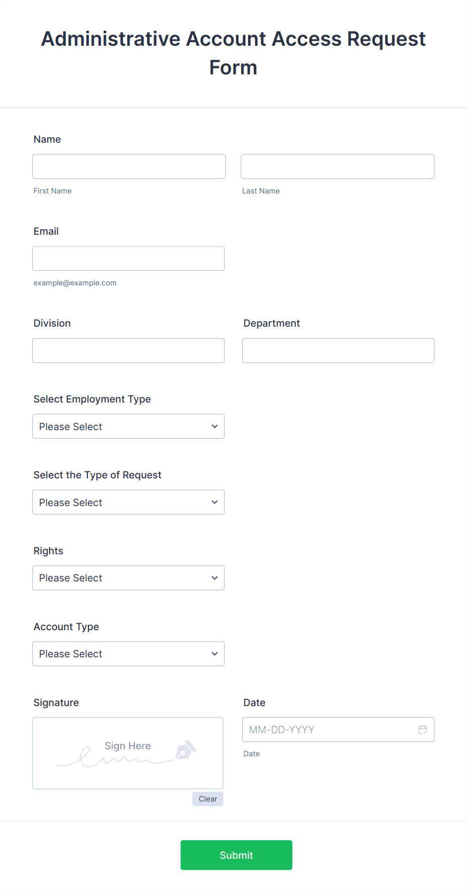 Administrative Account Access Request Form Template | Jotform