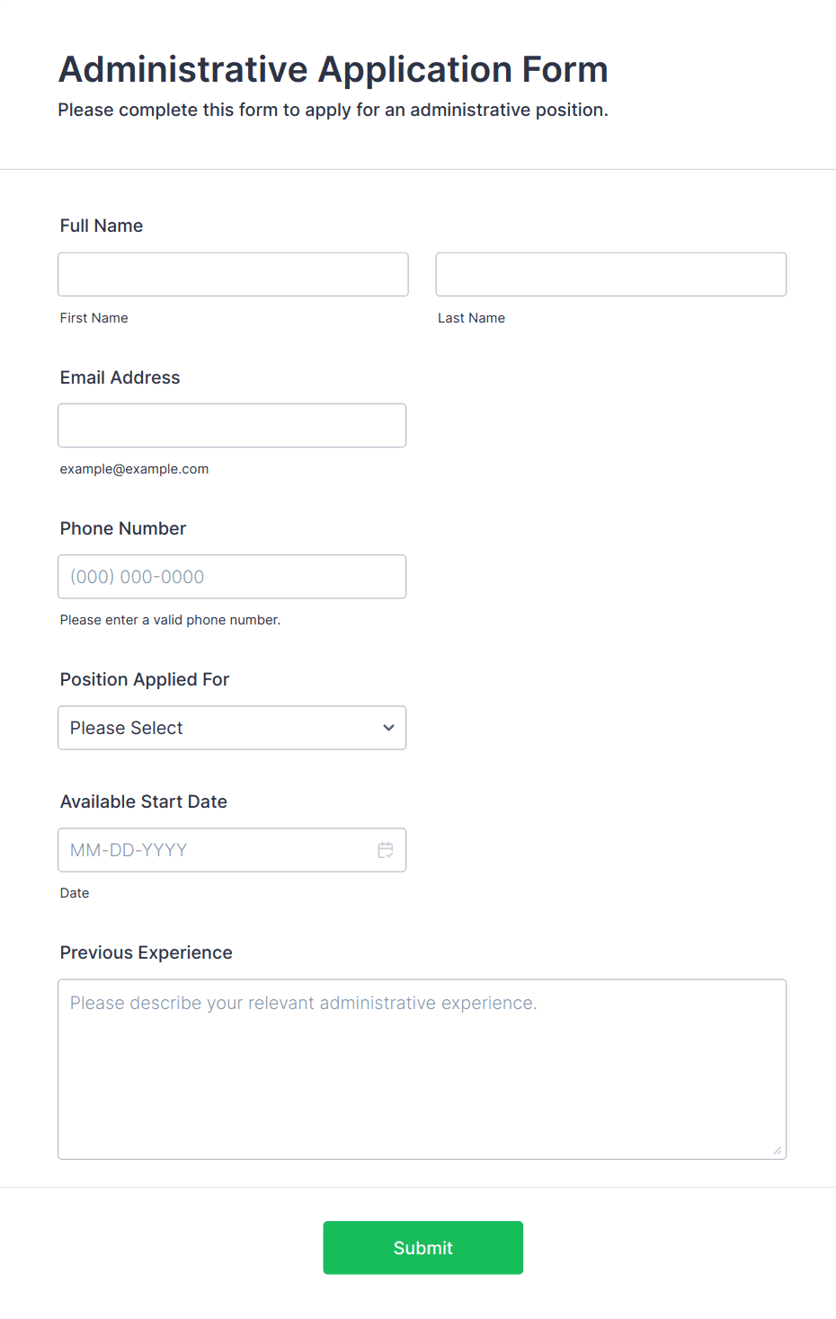 Administrative Application Form Template | Jotform