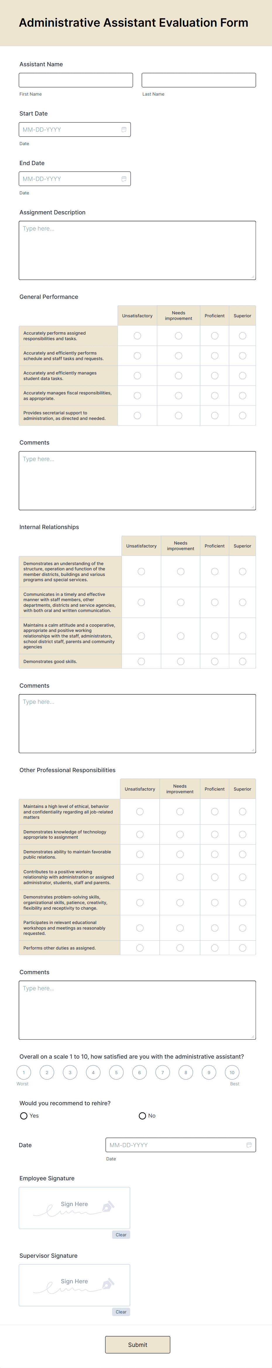 Administrative Assistant Evaluation Form Template | Jotform