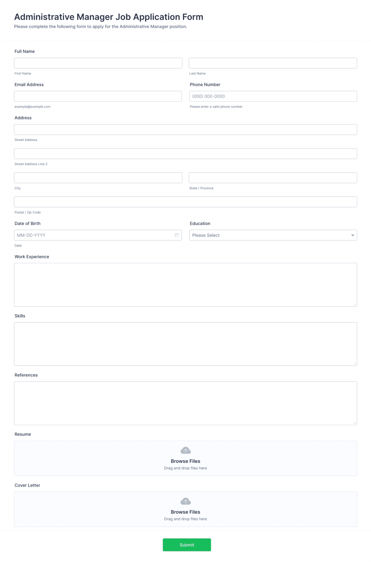 Administrative Manager Job Application Form Template | Jotform