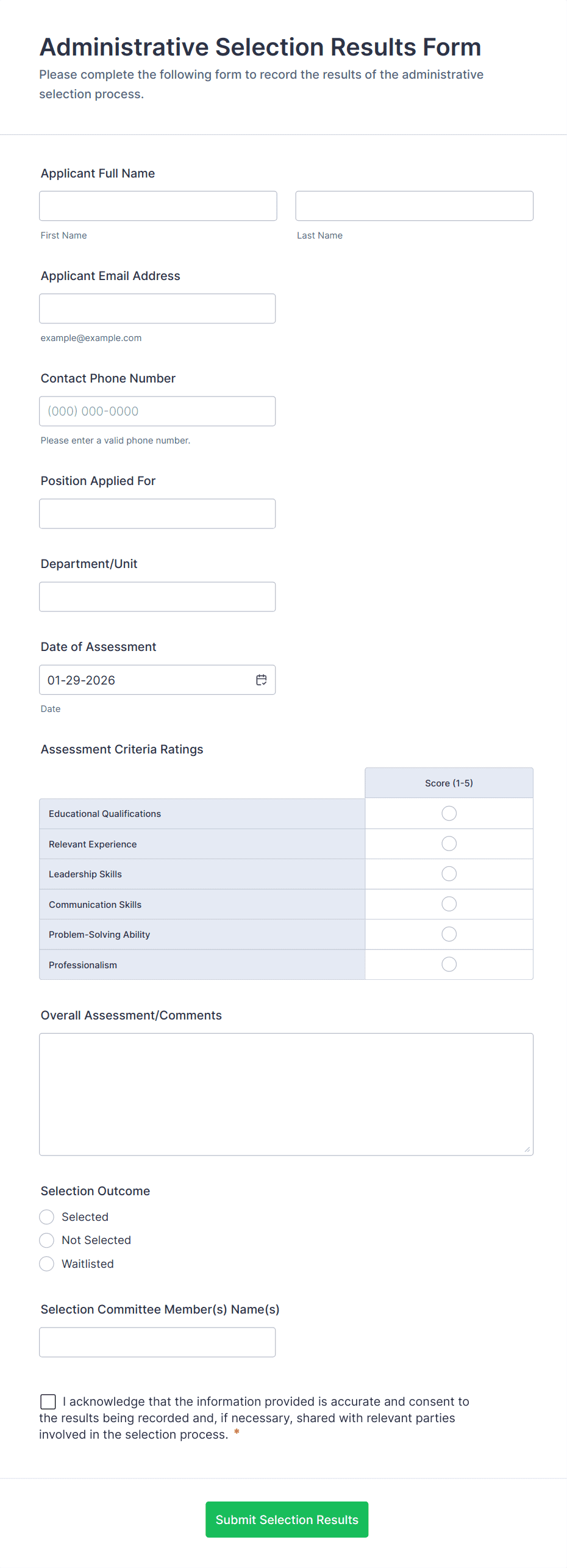 Administrative Selection Results Form Template | Jotform