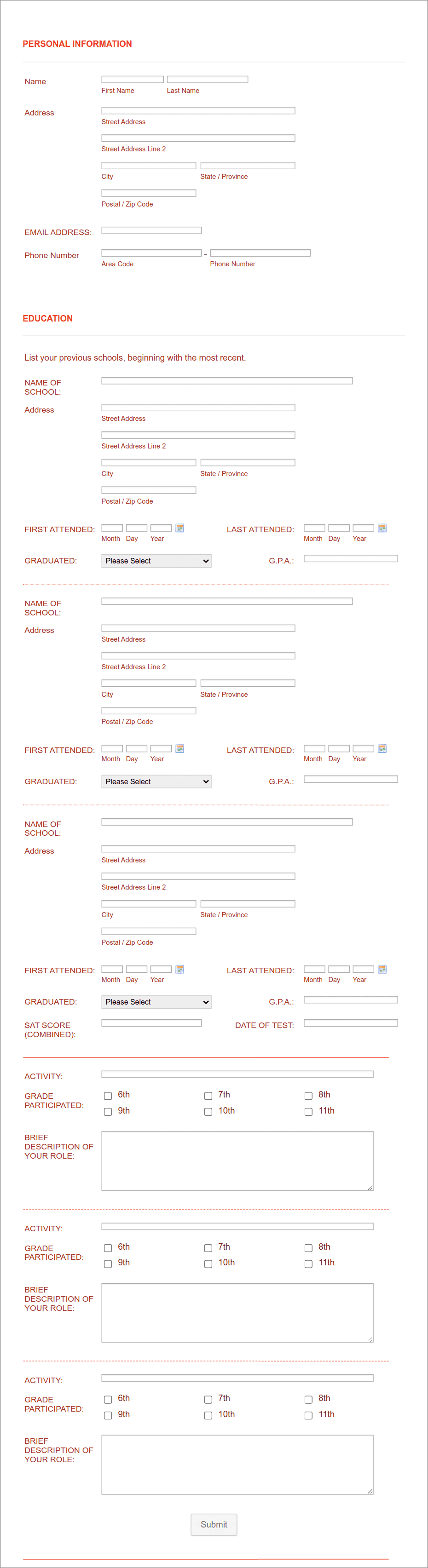 Admissions Application Form Template | Jotform