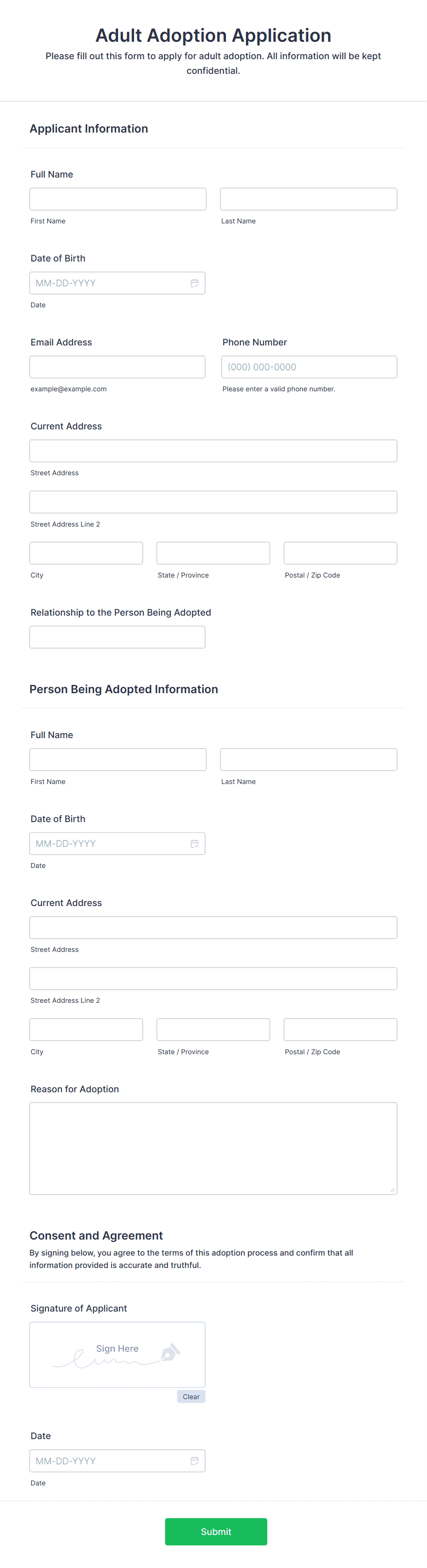Adult Adoption Form Template | Jotform