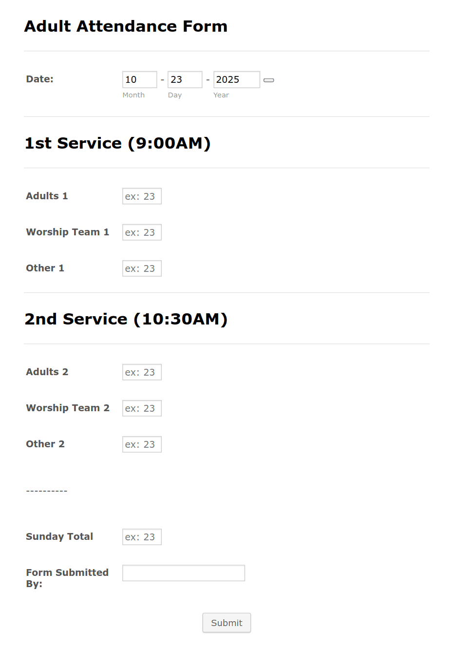 Adult Attendance Form Template | Jotform