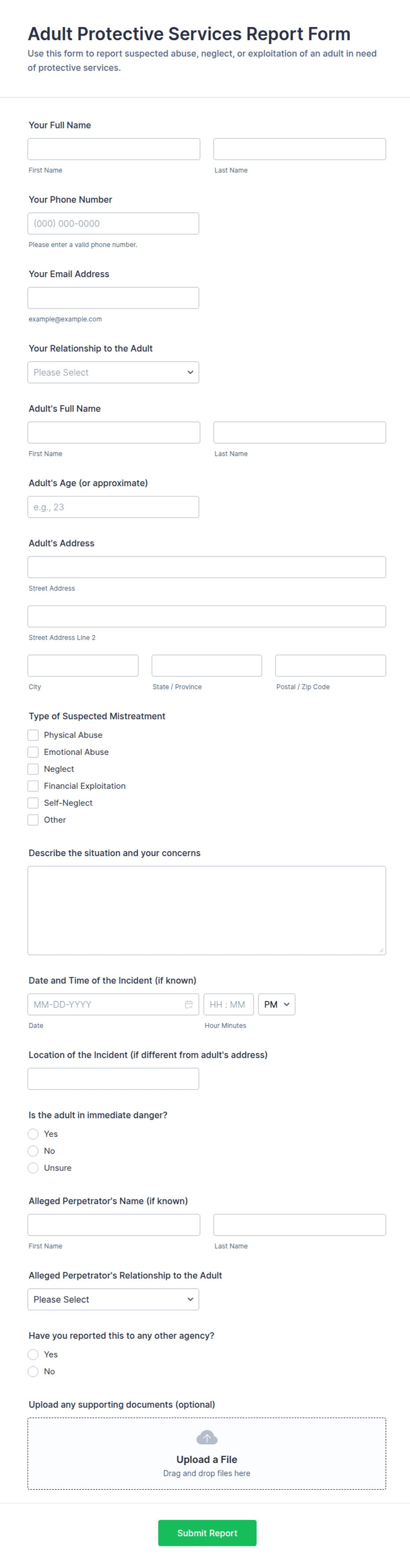 Adult Protective Services Report Form Template | Jotform