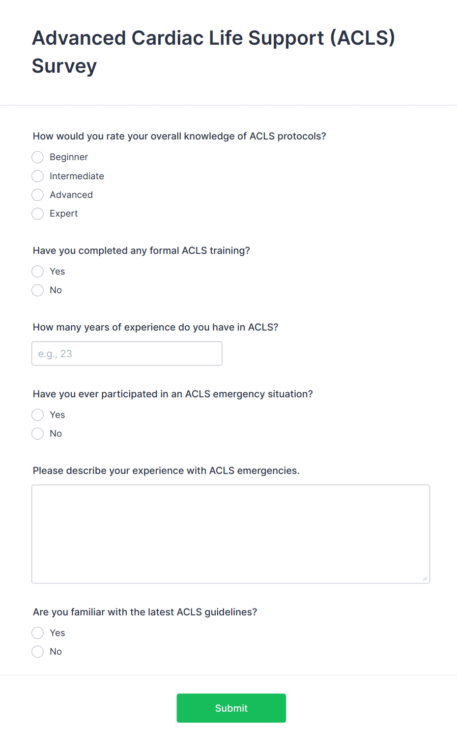 Advanced Cardiac Life Support (ACLS) Survey Form Template | Jotform