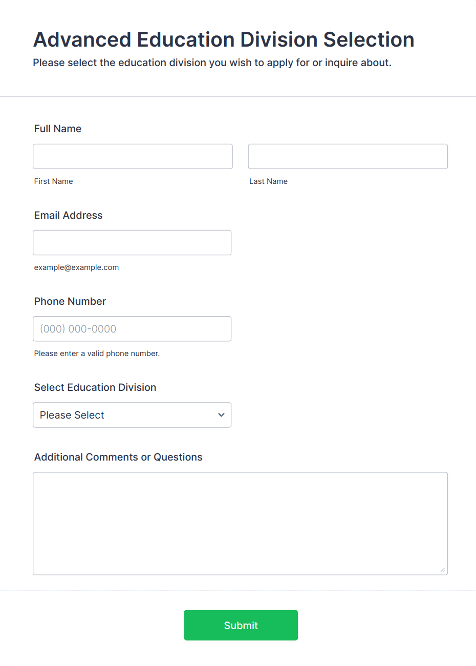 Advanced Education Division Selection Form Template | Jotform