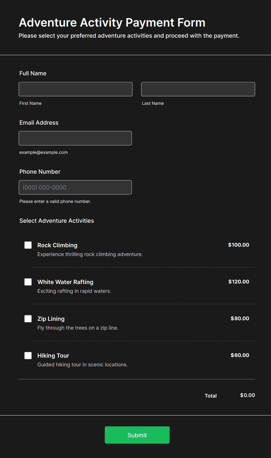Adventure Activity Payment Form Template | Jotform