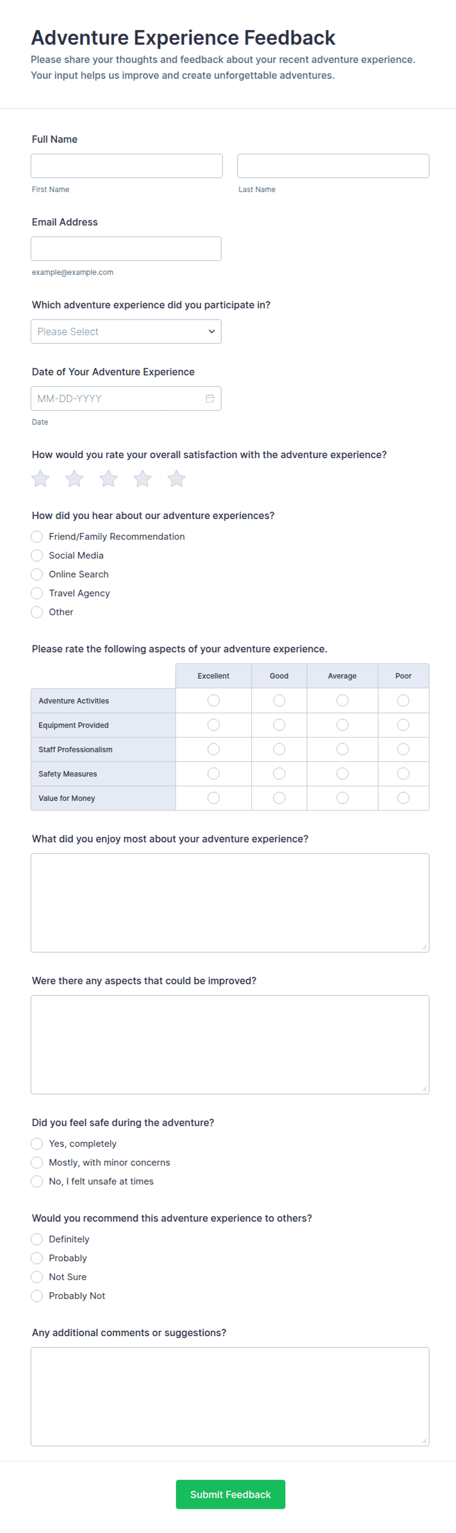 Adventure Experience Feedback Form Template | Jotform