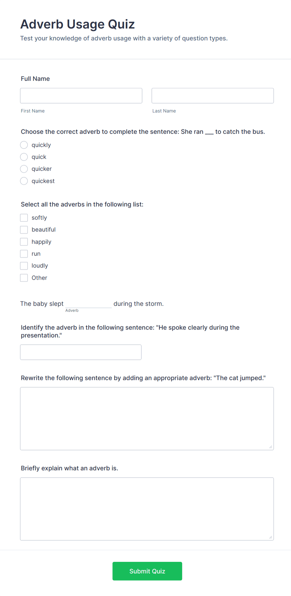 Adverb Usage Quiz Form Template | Jotform