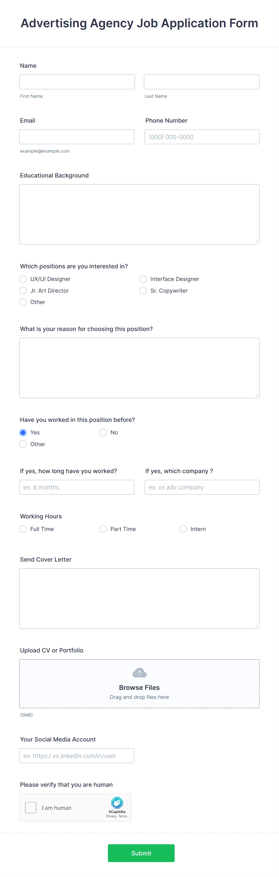 Advertising Agency Job Application Form Template | Jotform