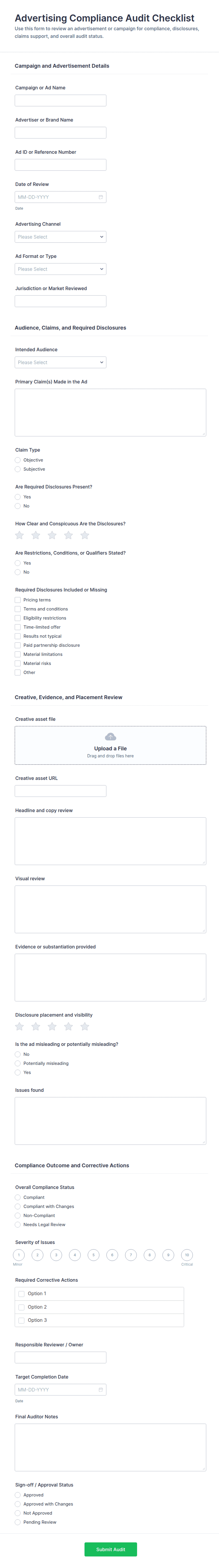Advertising Compliance Audit Checklist Form Template | Jotform