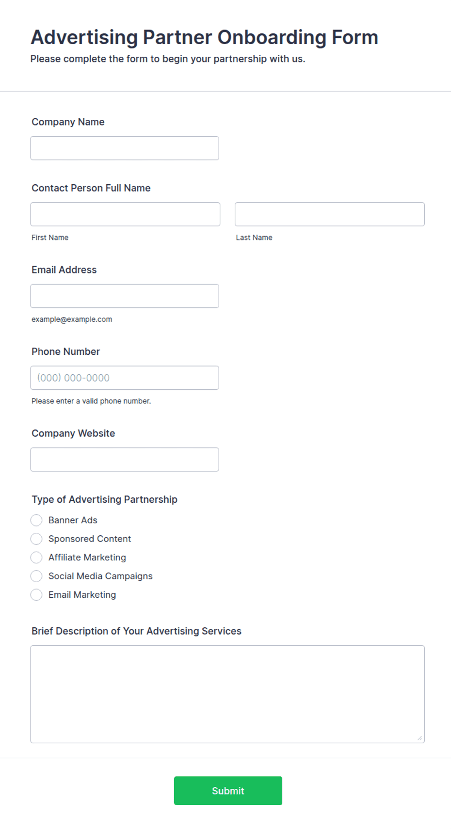 Advertising Partner Onboarding Form Template | Jotform