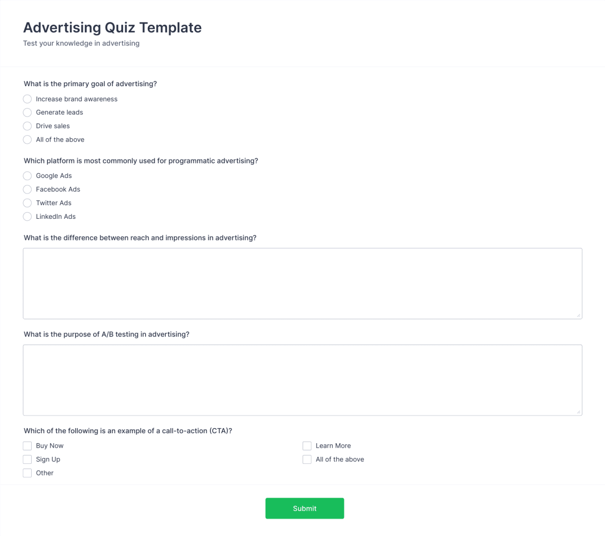 Advertising Quiz Template Form Template | Jotform