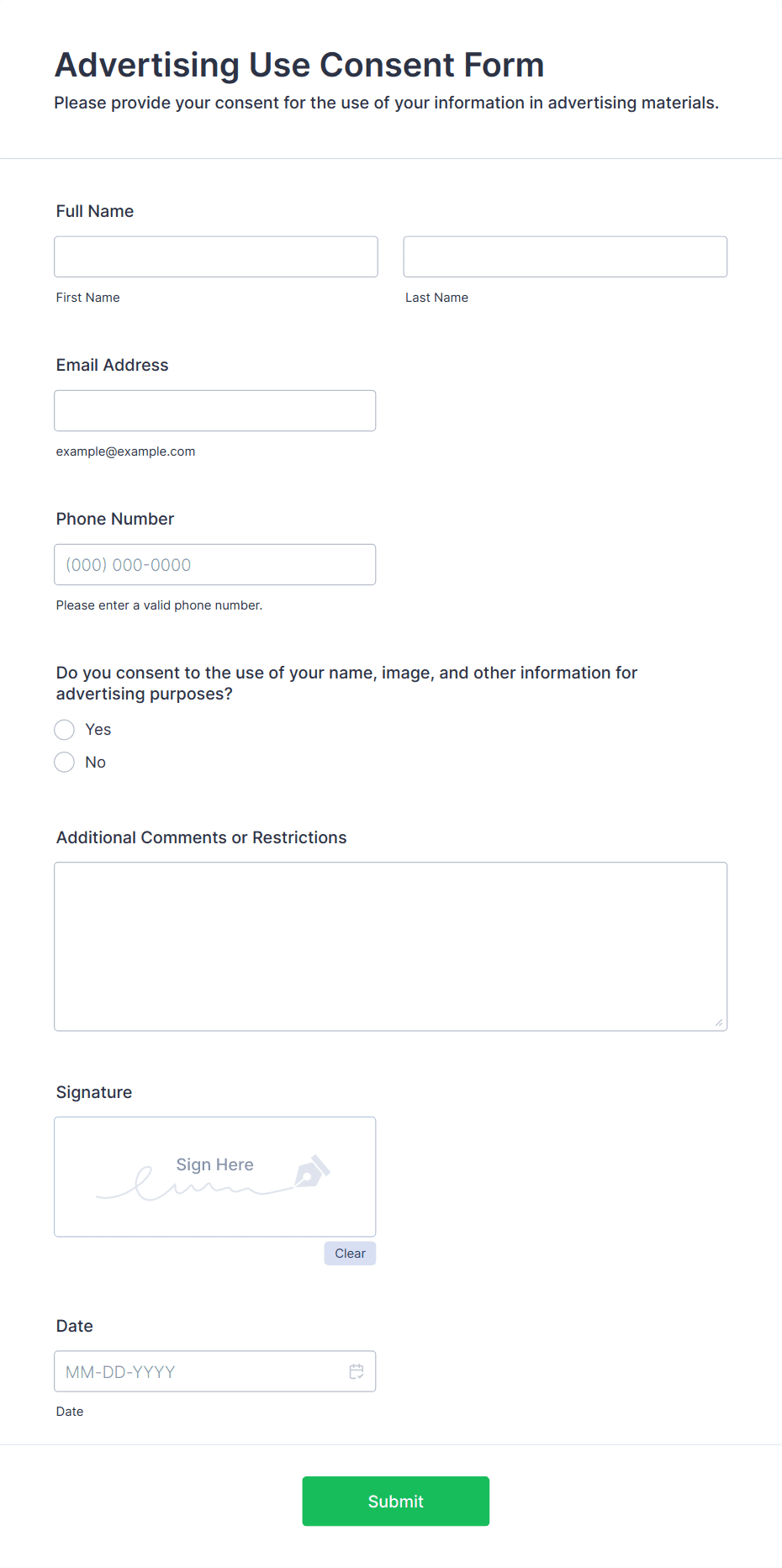 Advertising Use Consent Form Template | Jotform