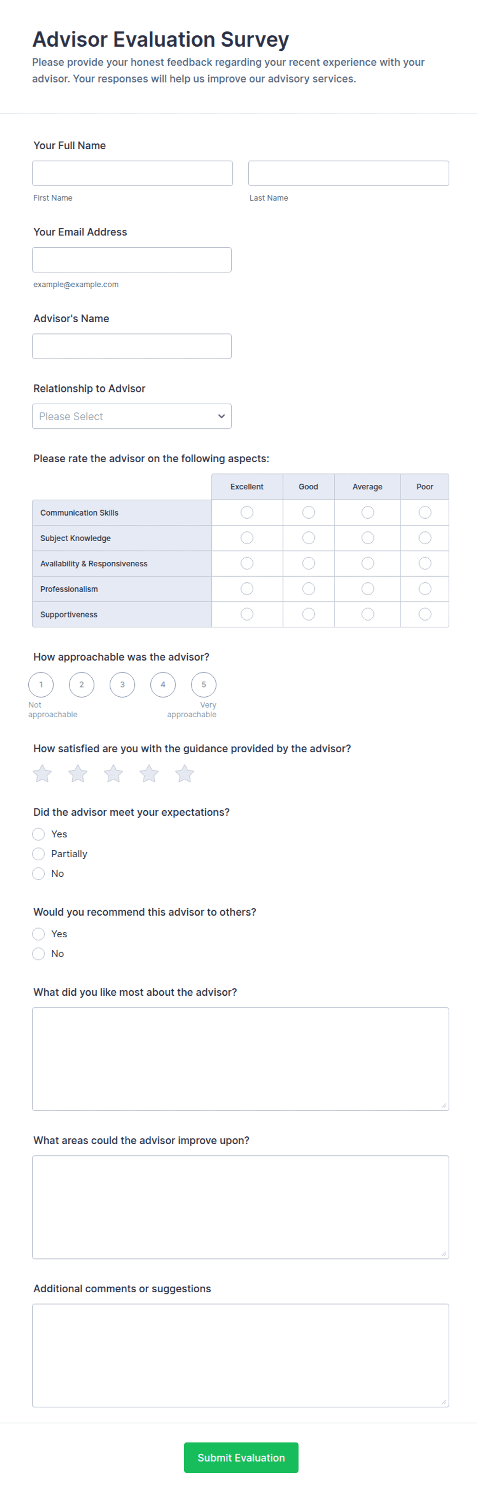 Advisor Evaluation Survey Form Template | Jotform