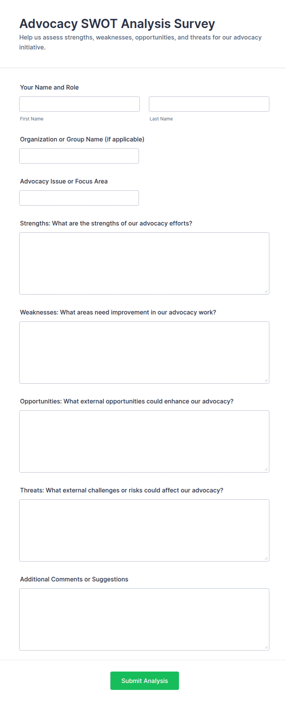 Advocacy SWOT Analysis Survey Form Template | Jotform