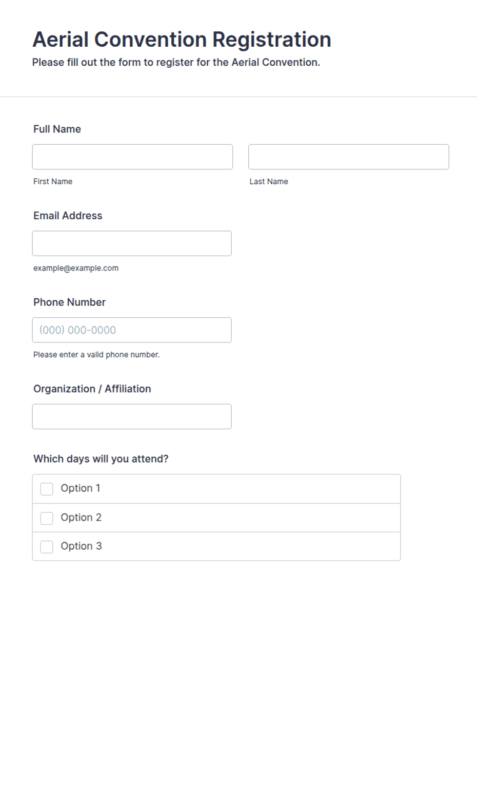 Aerial Convention Registration Form Template | Jotform