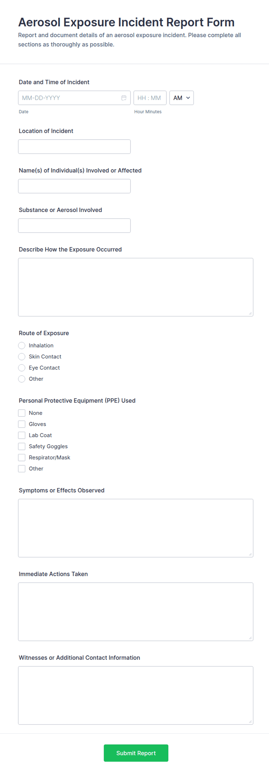 Aerosol Exposure Incident Report Form Template | Jotform