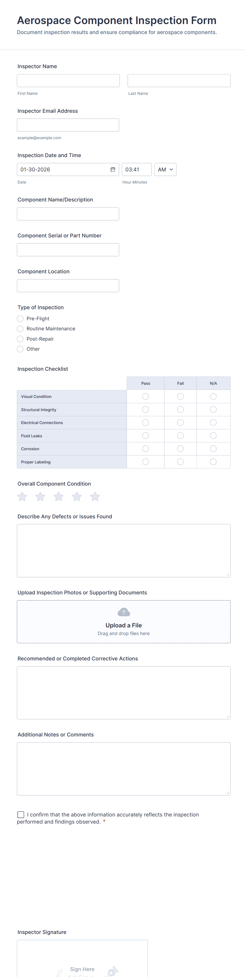 Aerospace Component Inspection Form Template | Jotform