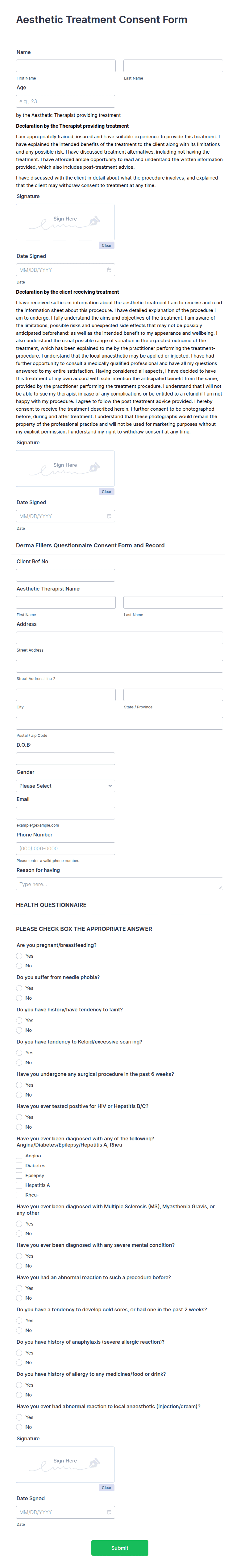 Aesthetic Treatment Consent Form Template | Jotform