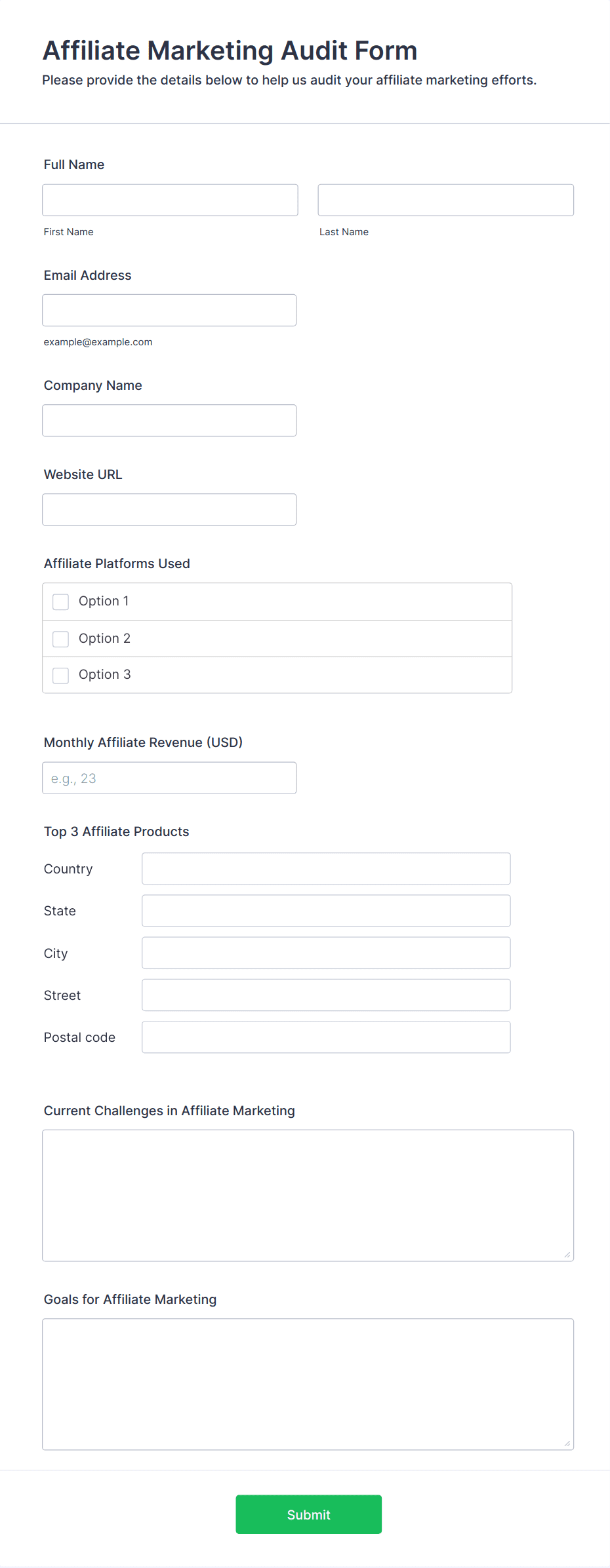 Affiliate Marketing Audit Form Template | Jotform